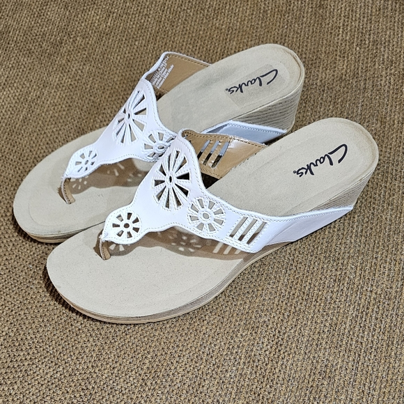 Clarks | Shoes | Clarks Womens Alto Seawalk Cut Out Wedge White Leather ...